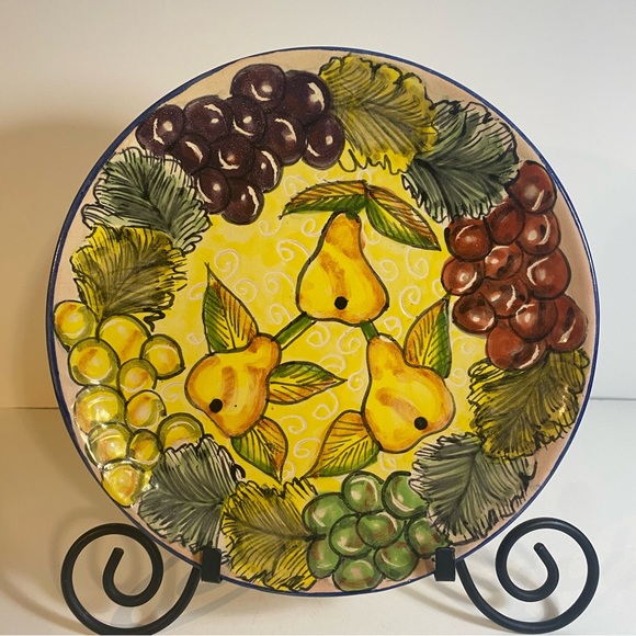 Art | Vintage Signed Mexican Folk Art Talavera Fruit Plate Grapes Pears ...